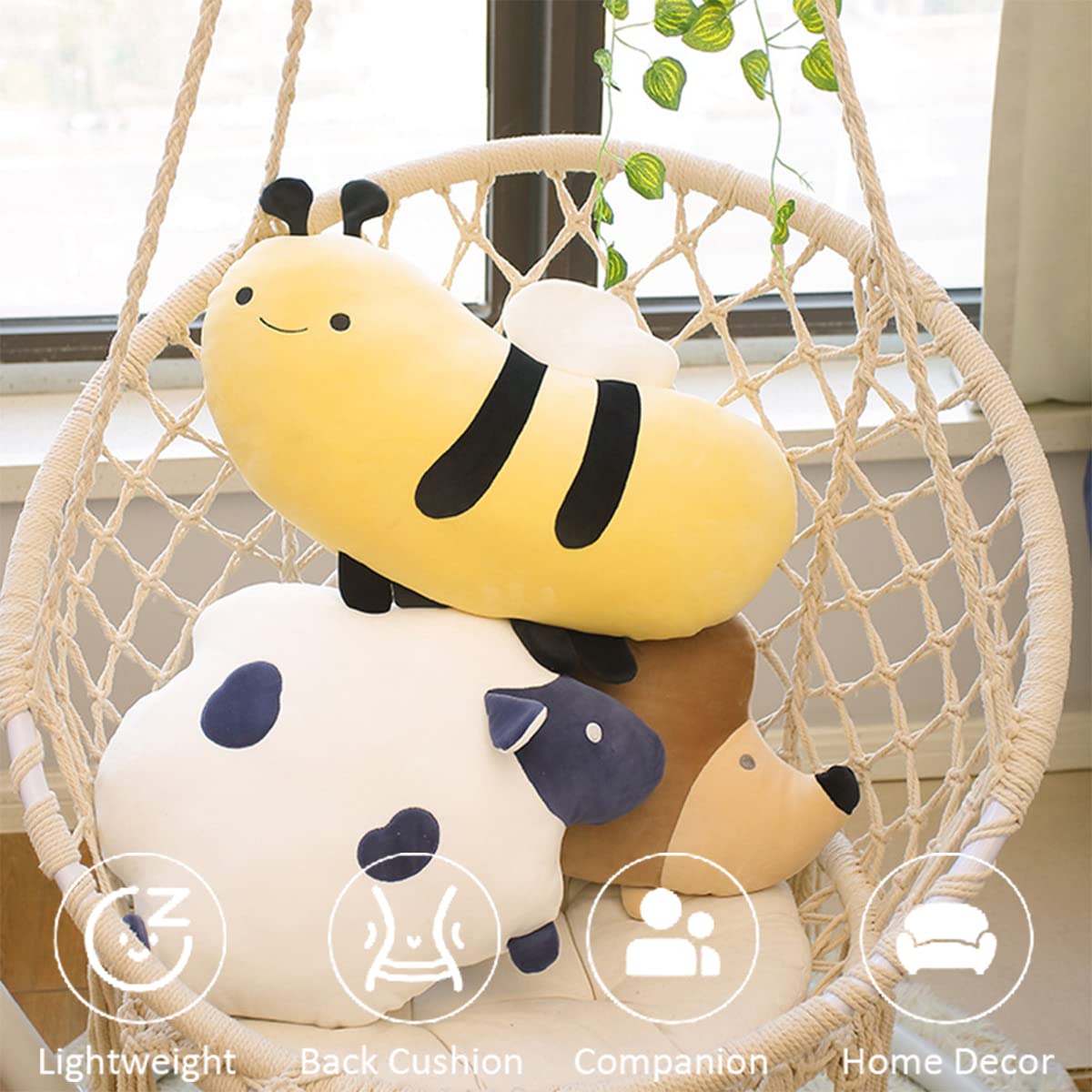 ARELUX Bee Plush Pillow Stuffed Animal, Fuzzy Yellow Honeybee Plushie Doll Pillow, Soft Anime Pillow Toy Gift for Kids, 19.6in