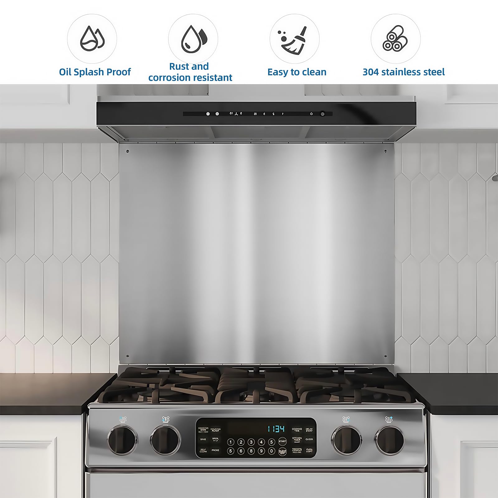 zsttion Stainless Steel Backsplash ,24 x 30Inch Range Hood Stove Backsplash for Kitchen Wall,Stainless Steel Sheet Four Pre Drilled Holes for Easy Installation (1)