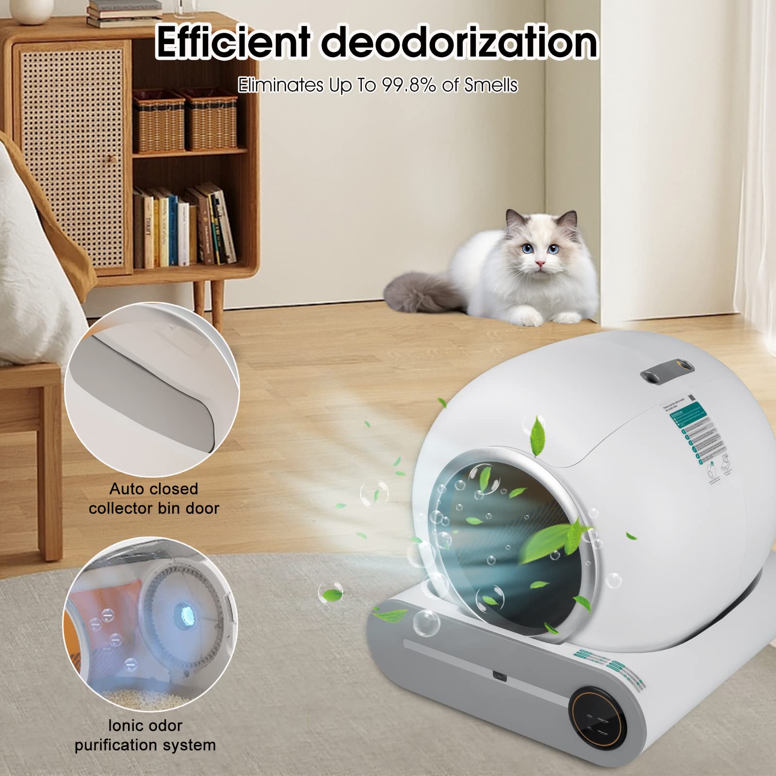 TAKOYI Self-Cleaning Cat Litter Box with APP Control, Large Capacity 65L+9L Box, No Scoop Ionic Deodorizer & Health Monitor & Litter Mat
