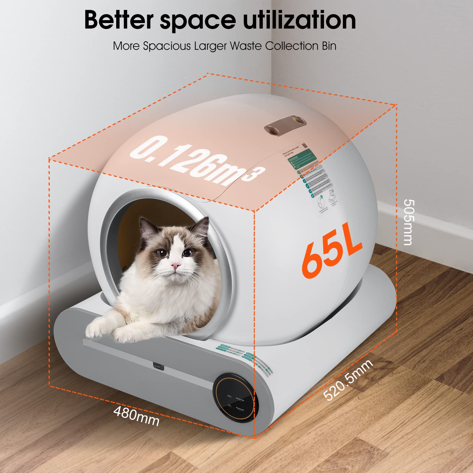 TAKOYI Self-Cleaning Cat Litter Box with APP Control, Large Capacity 65L+9L Box, No Scoop Ionic Deodorizer & Health Monitor & Litter Mat