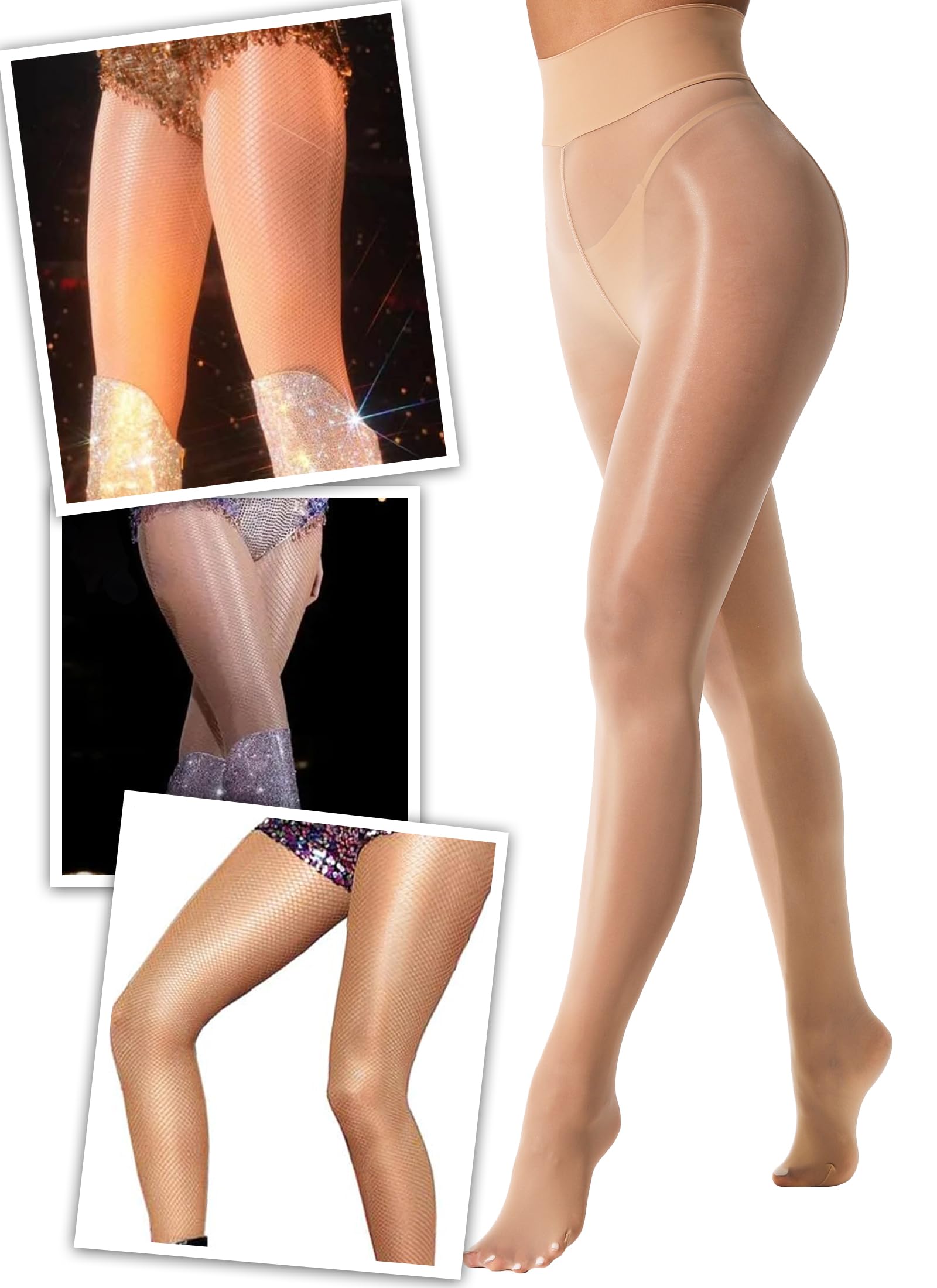 VEBZIN Women's Sheer Tights Fishnet Stockings Match Sets Sparkly Fishnets Sheer Tights, 2 Pack