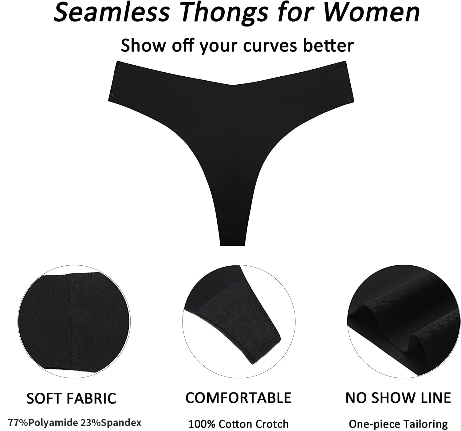 Seamless Underwear For Women 6 Pack High Rise Tummy Control Bikini Underwear No Show Panties Cheeky Cotton Lining Thongs