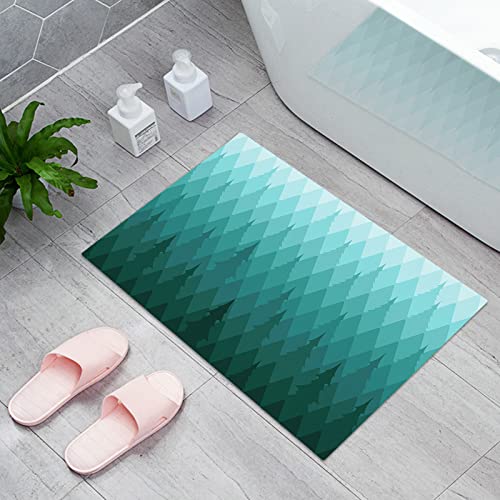 Indoor Door Mat Green Gradient Foggy Tree Forest Non Slip Front Door Welcome Rugs, Geometric Triangle Floor Entrance Doormats for Kitchen Bathroom Living Room Entryway