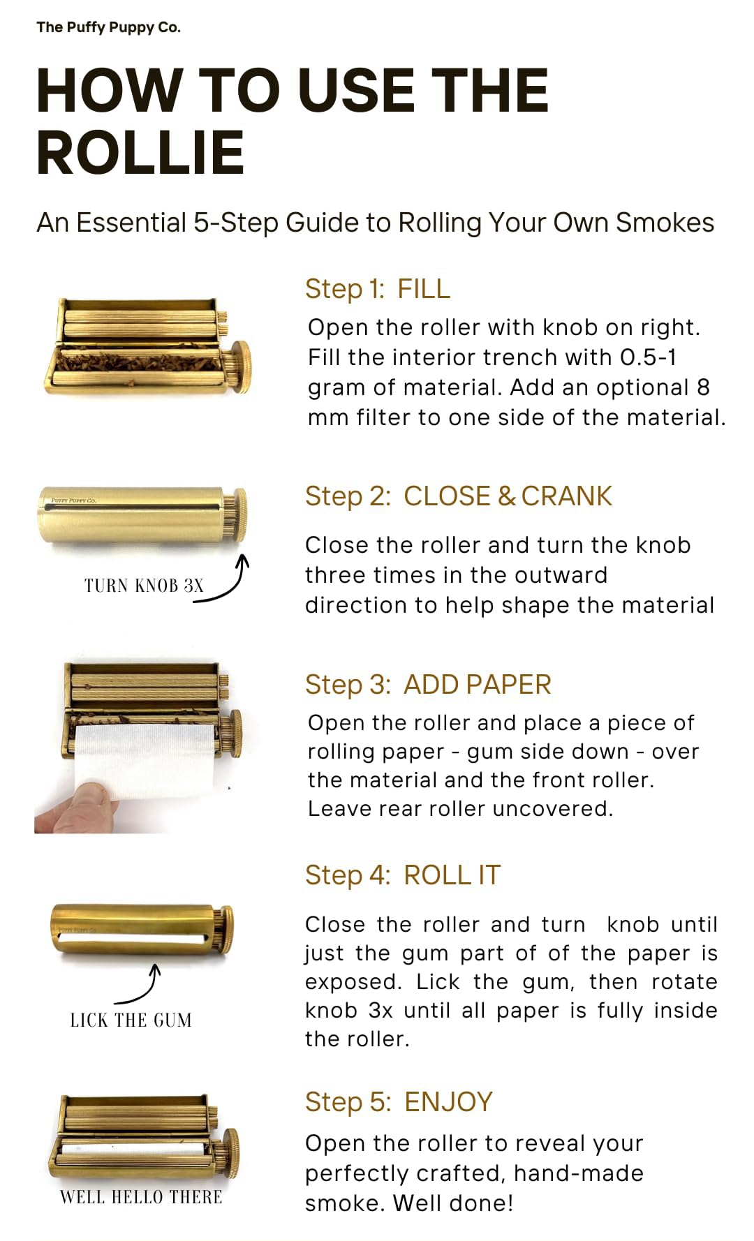 The Original Rollie Solid Brass Cigarette Rolling Machine Manual, Tobacco Roller Machine, Cigarette Maker Machine Uses 70mm Rolling Paper
