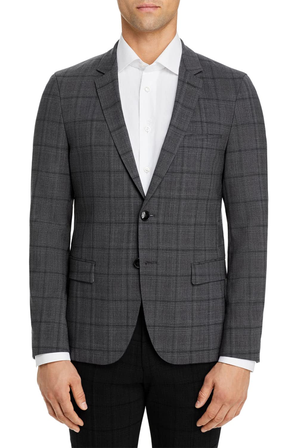 Hugo Boss Mens Extra Slim Fit Washable Fabric Plaid Sport Coat 40 Long Charcoal