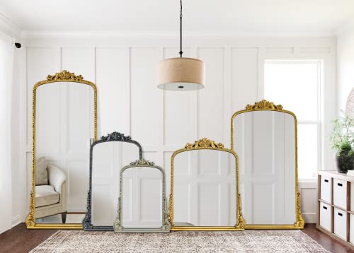 EGHOME Traditional Ornate Floor Mirror Arched Framed Full Length Wall Mirror Baroque Inspired Full Body Mirror, Antiqued Gold 30 x 60''