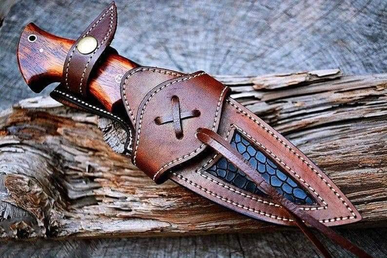 Winwo Custom Handmade Damascus Steel 10" Hunting Knife, With Walnut Wood Handle, Bushcraft Knife Survival Knife, Fixed Blade Knife & Camping Knives for Woodworking, Marking