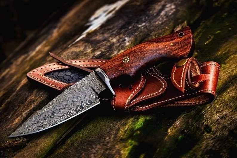 Winwo Custom Handmade Damascus Steel 10" Hunting Knife, With Walnut Wood Handle, Bushcraft Knife Survival Knife, Fixed Blade Knife & Camping Knives for Woodworking, Marking