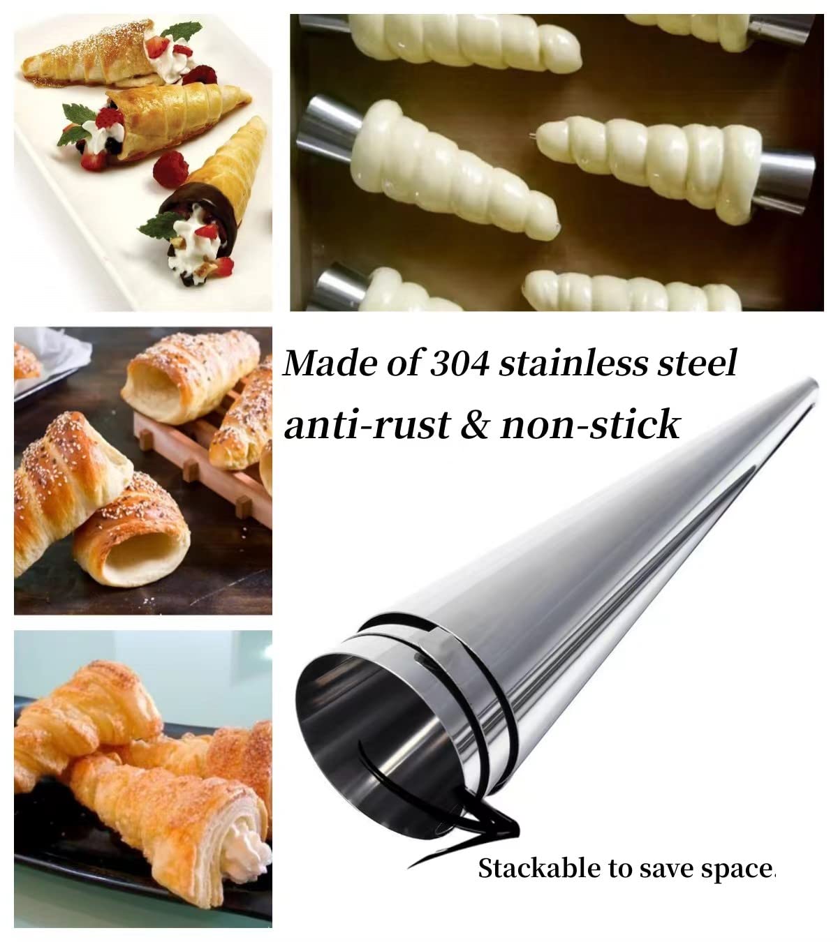 AMBESTAR 10 Pack Cream Horn Molds for Baking +10 Pack Cannoli Tubes Stainless Steel, 5 inch Large Size Cream Horn Mould and Cannoli Tubes for Baking Cream Horns, Brioche Rolls