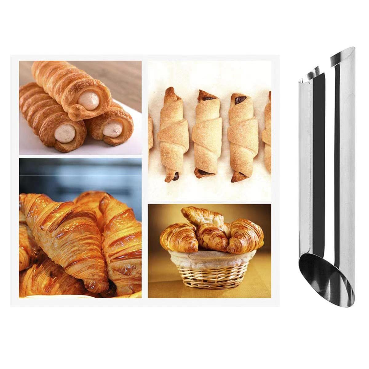 AMBESTAR 10 Pack Cream Horn Molds for Baking +10 Pack Cannoli Tubes Stainless Steel, 5 inch Large Size Cream Horn Mould and Cannoli Tubes for Baking Cream Horns, Brioche Rolls