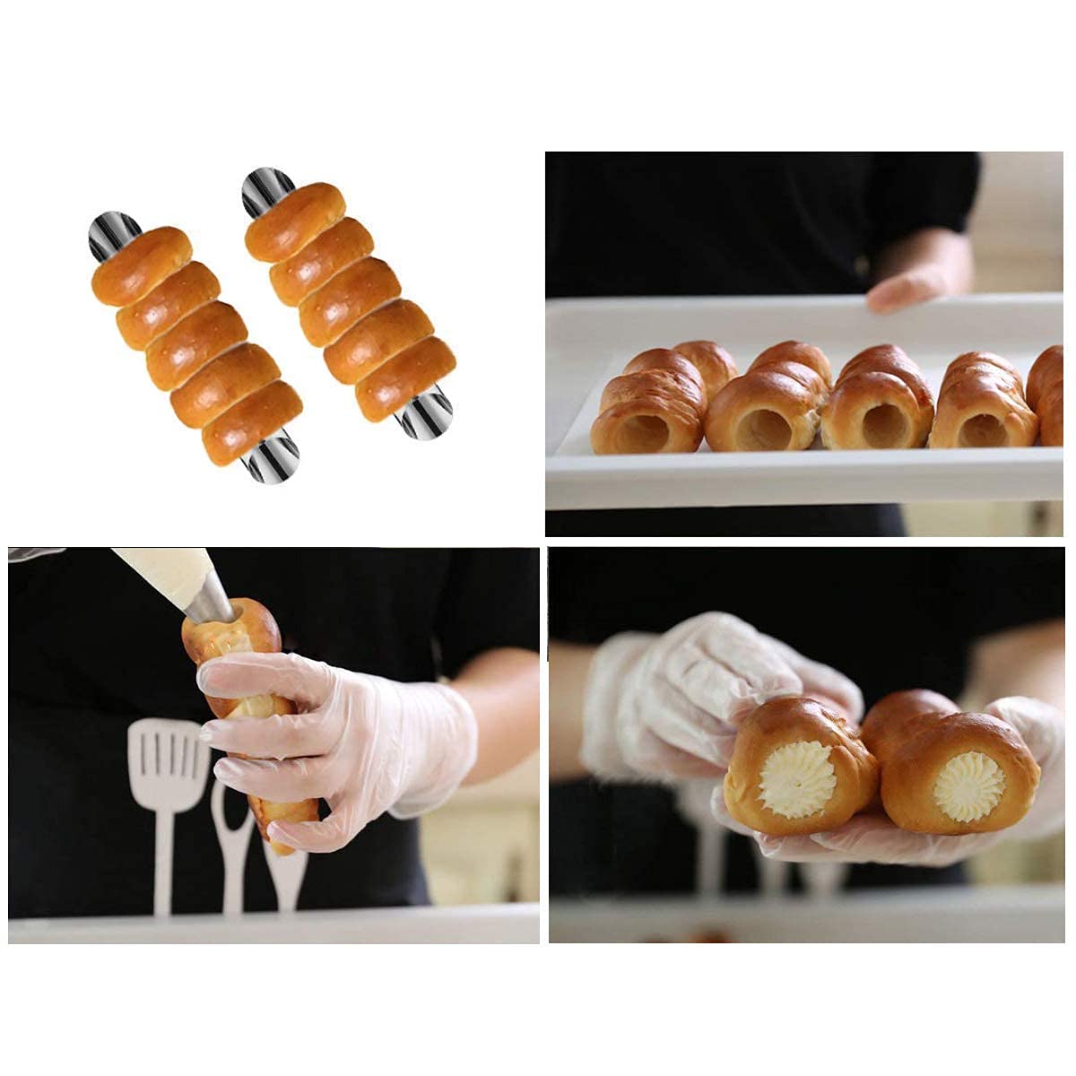 AMBESTAR 10 Pack Cream Horn Molds for Baking +10 Pack Cannoli Tubes Stainless Steel, 5 inch Large Size Cream Horn Mould and Cannoli Tubes for Baking Cream Horns, Brioche Rolls