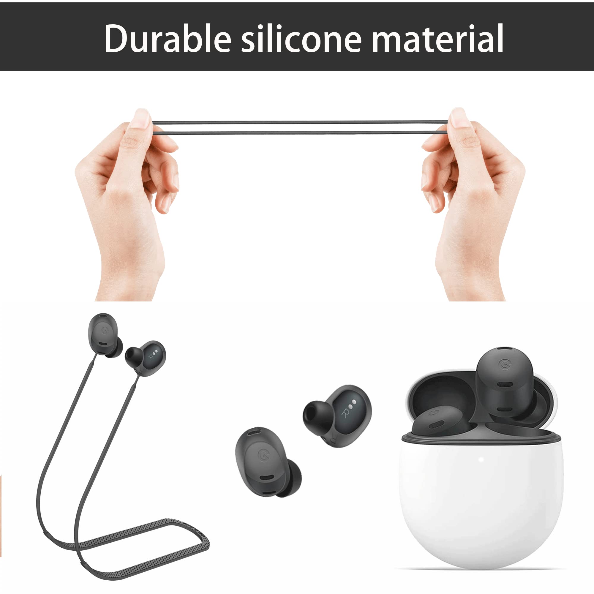 ULITIQ Compatible with Google Pixel Buds Pro Strap, Sports Silicone Pixel Buds Pro Earbuds Lanyard, Anti Lost Straps Accessories, Anti-Lost Neck Rope Cord Soft, Running Holder Connector, (Black)