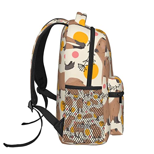 Personalized Funny Capybara Backpack for School Custom Name Boys Girls Schoolbag