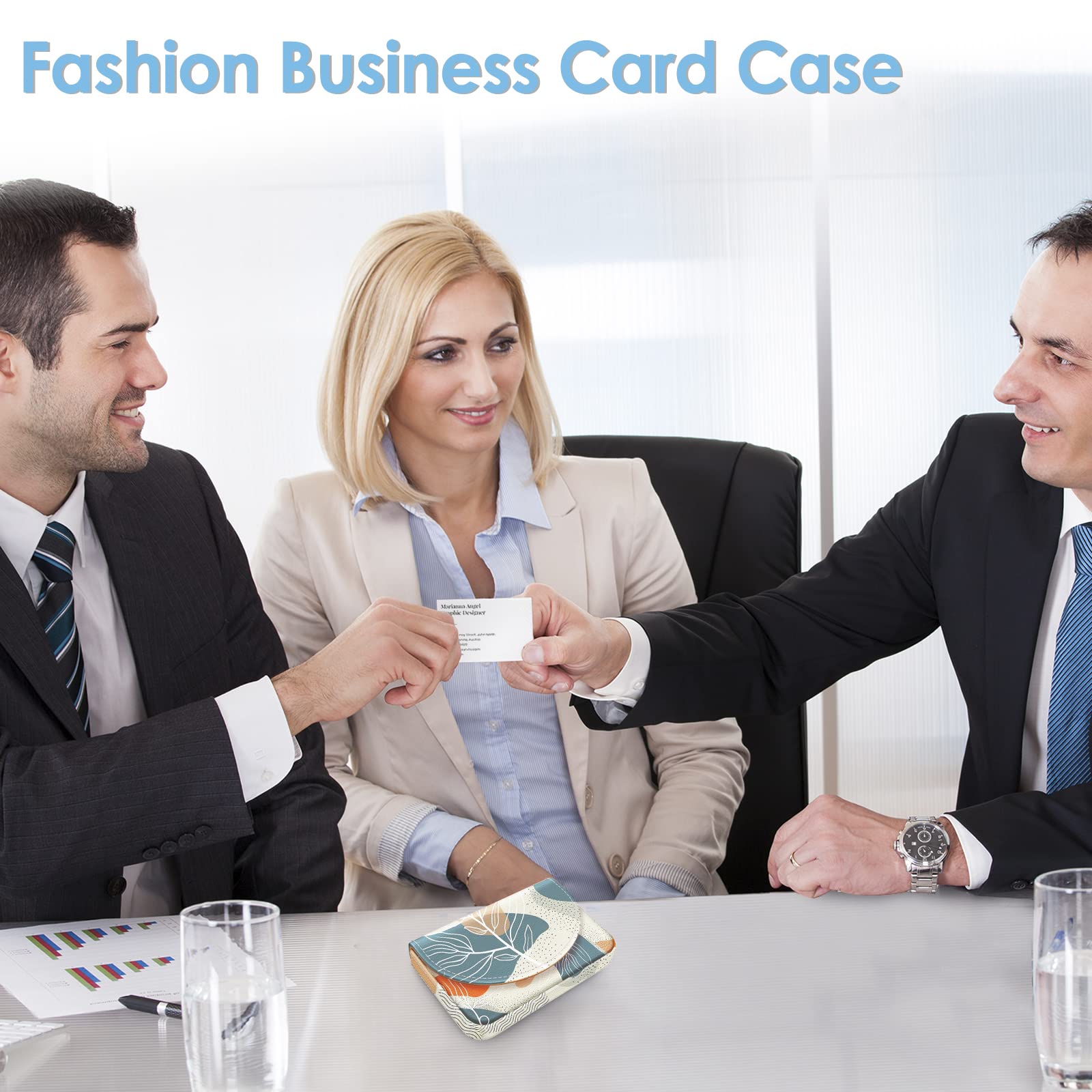 xiviers Business Card Holder,PU Leather Business Card Case Color Printing Pattern Card Holder Wallet,Pockets Magnetic Credit Card Holders for Men and Women,Bohemian Leaf