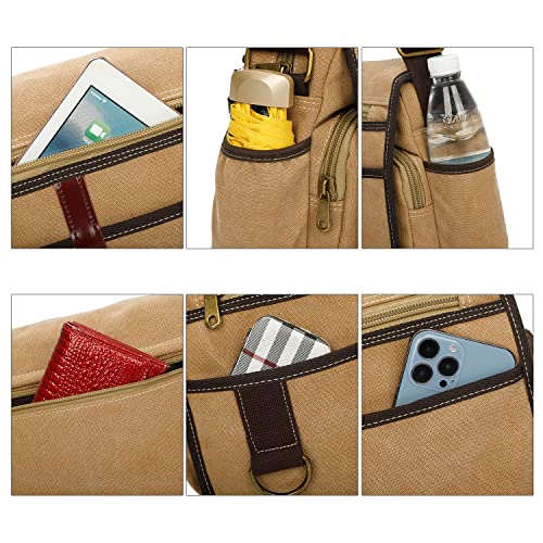 Sunsomen Canvas Messenger Bag Satchel Bag Crossbody Bag Shoulder Bag 14inch With Water Pocket (Army green)