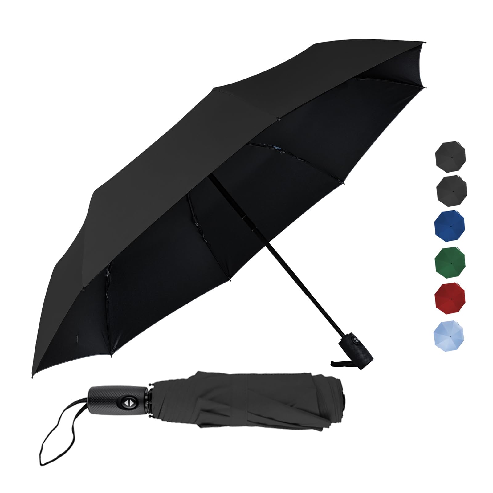 ALFROTEY Compact Travel Umbrella for Rain Portable Automatic Open and Close Windproof Sun Umbrella UV Protection Lightweight Small Folding Car Umbrella for Women and Men (Black, L)