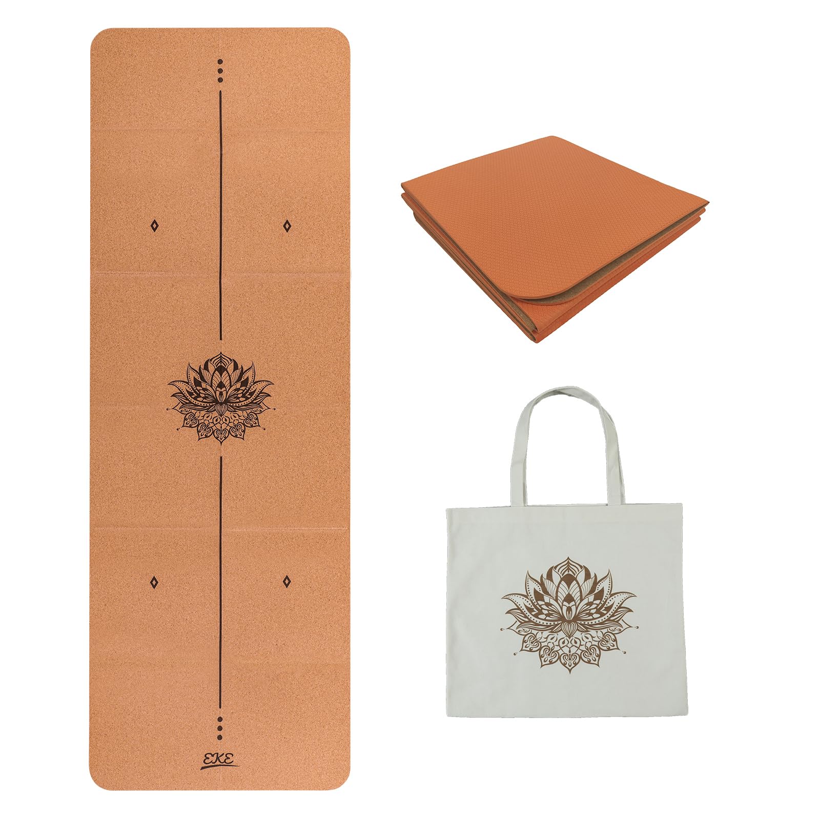 EKE 5mm thickness foldable cork non-slip yoga mat yoga gift for women and men sports training lightweight fitness folding travel gym mat with canvas tote bag