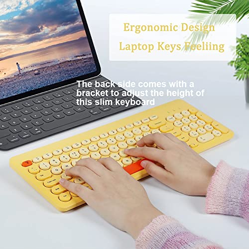 Wireless Keyboard with Mouse Combo, 2.4G Full Size Keyboard with Round Keycap and Silent Optical Mice Set for Computer PC Laptop (Yellow)