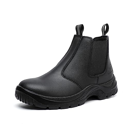 DRKA Men's Steel Toe Work Boots - Slip-Resistant, Waterproof, and Anti-Puncture Safety Shoes for Working（DR2201-BLK-41