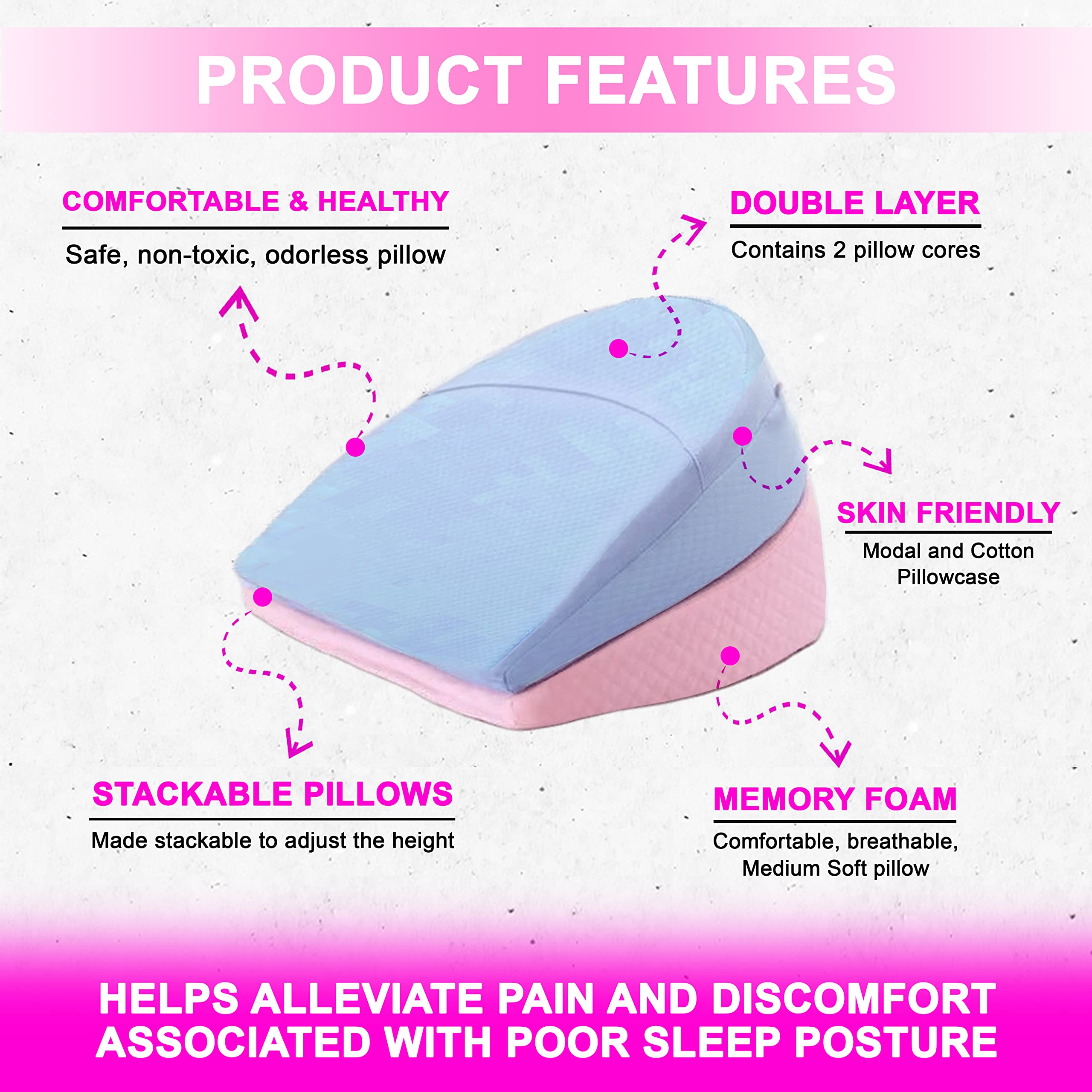 Pregnancy Pillows, Memory Foam Pillows, Pregnancy Must Haves, Wedge Pillow, Side Sleeper Pillow, Cooling Pillow with Removable Washable Modal Cotton Cover, Pregnancy Pillows for Sleeping, (Pink)