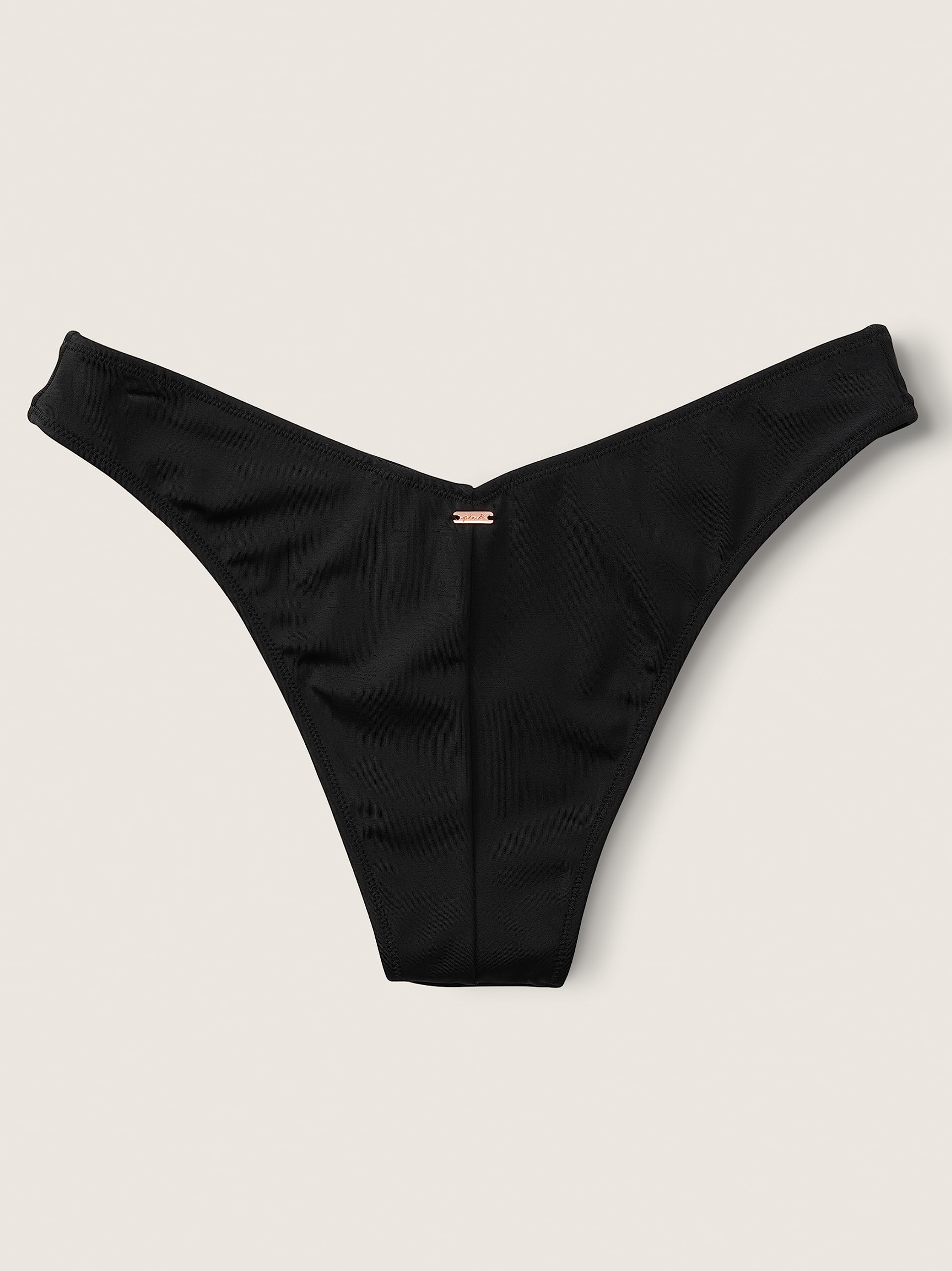 Victoria's Secret Pink V Front Itsy Bikini Bottom, Swimsuit for Women, Minimal Coverage Bathing Suit Bottoms for Women, Pure Black (M)