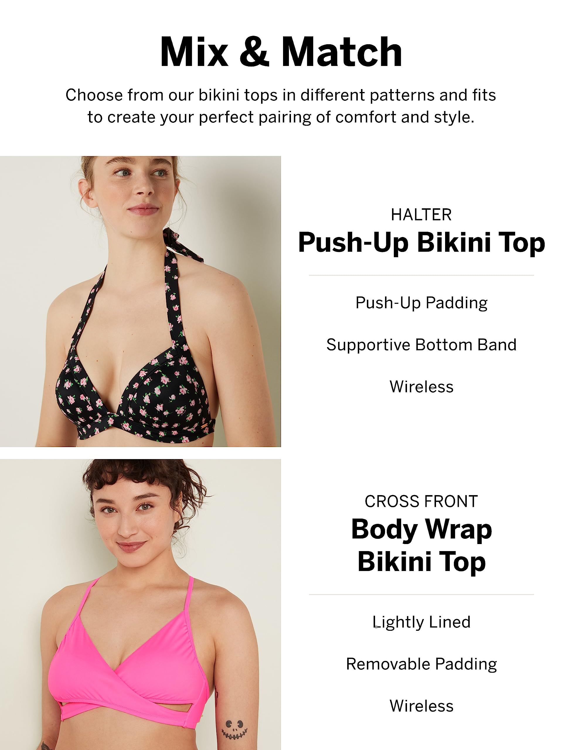Victoria's Secret Pink V Front Itsy Bikini Bottom, Swimsuit for Women, Minimal Coverage Bathing Suit Bottoms for Women, Pure Black (M)