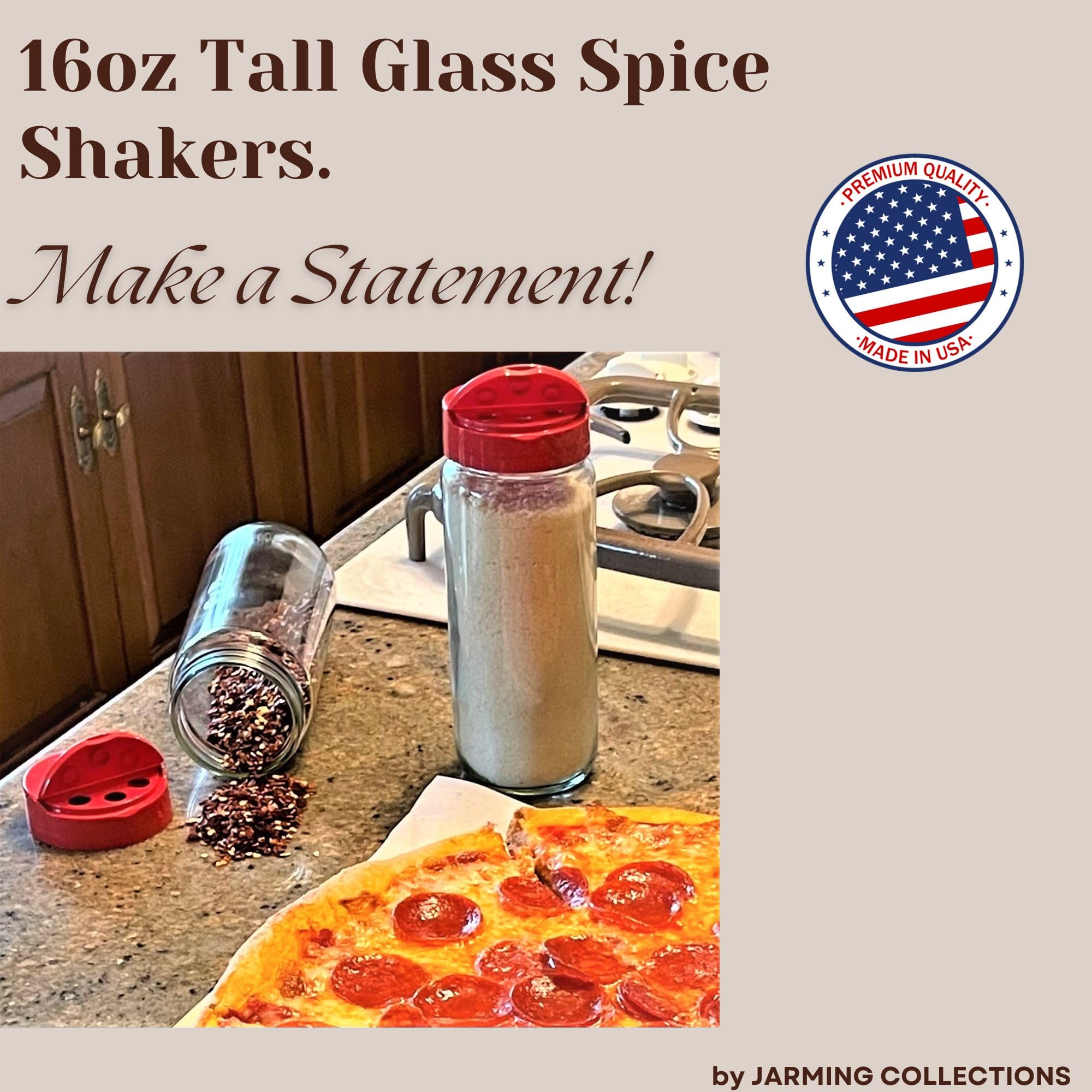 JARMING COLLECTIONS Glass Spice Jars with Shaker Lids - Spice Jars 16 oz for Food Storage, Spice Containers for Kitchen Organization, Organizing Bottles for Spices (Red - Set of 3)