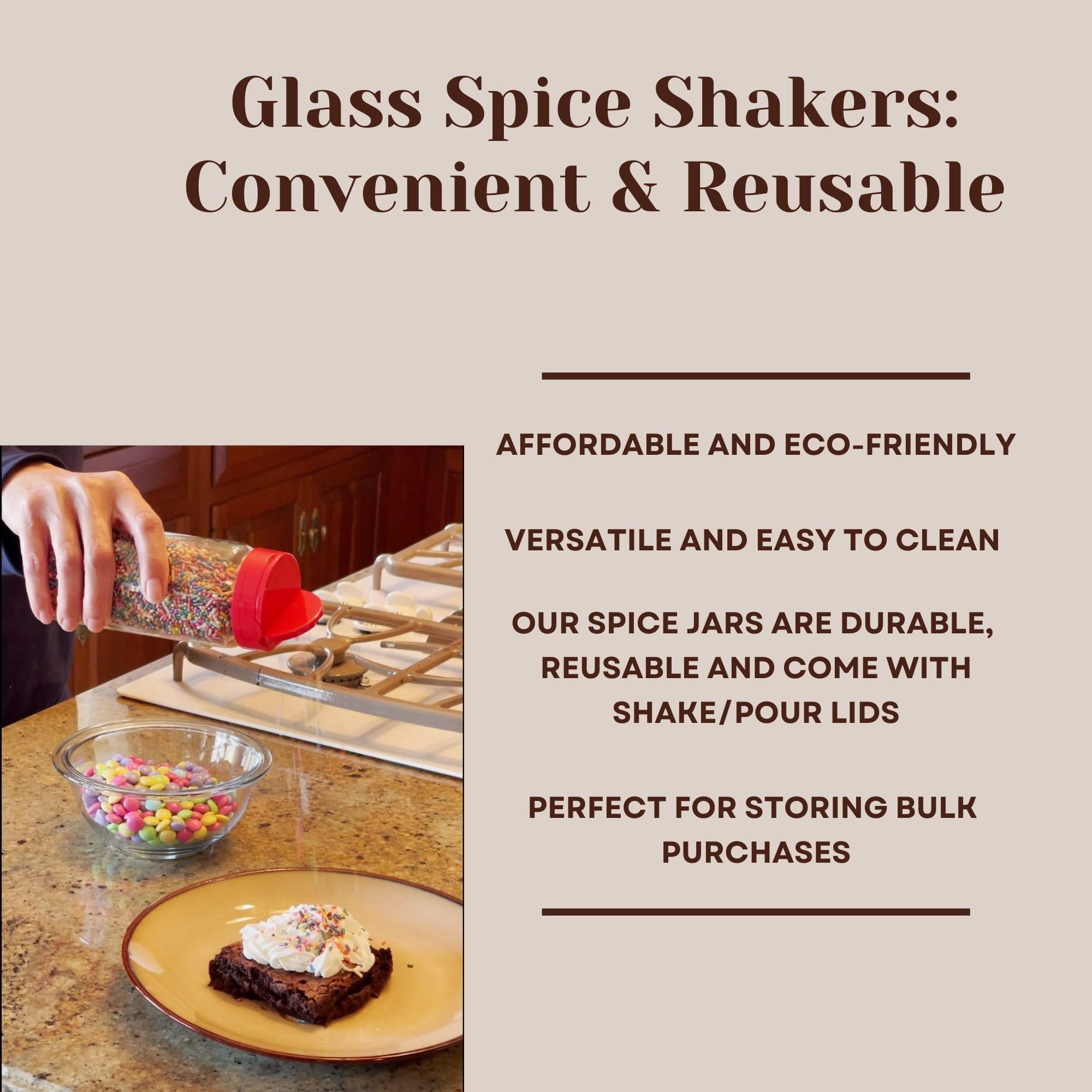 JARMING COLLECTIONS Glass Spice Jars with Shaker Lids - Spice Jars 16 oz for Food Storage, Spice Containers for Kitchen Organization, Organizing Bottles for Spices (Red - Set of 3)