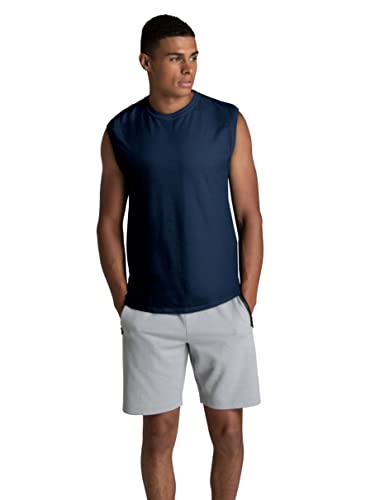 Fruit of the Loom Men's Eversoft Cotton Sleeveless T Shirts, Breathable & Moisture Wicking with Odor Control, Sizes S-4x, Muscle-2 Pack-Navy