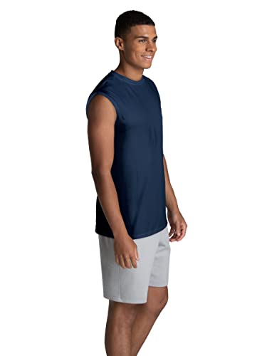 Fruit of the Loom Men's Eversoft Cotton Sleeveless T Shirts, Breathable & Moisture Wicking with Odor Control, Sizes S-4x, Muscle-2 Pack-Navy
