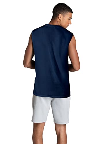 Fruit of the Loom Men's Eversoft Cotton Sleeveless T Shirts, Breathable & Moisture Wicking with Odor Control, Sizes S-4x, Muscle-2 Pack-Navy