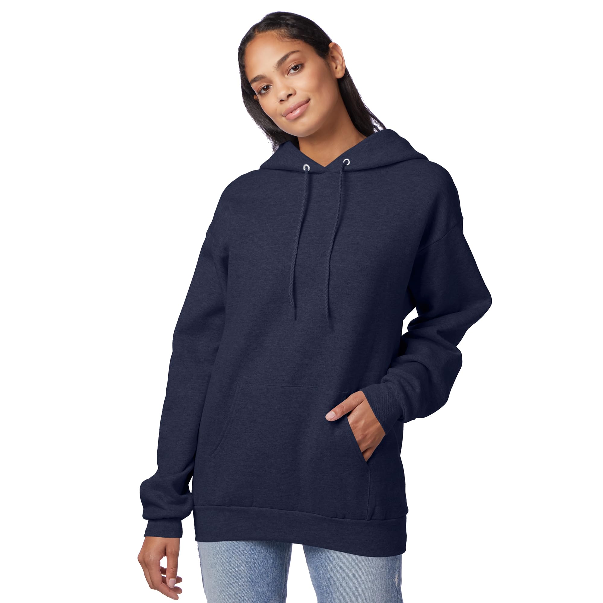 Hanes Comfortblend EcoSmart Hoodie, Midweight Fleece, Pullover Hooded Sweatshirt for Men, Heather Navy, Medium