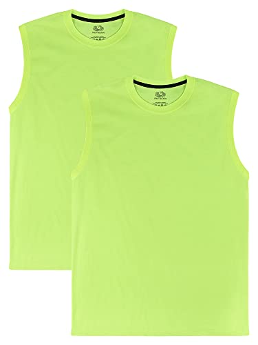 Fruit of the Loom Men's Eversoft Cotton Sleeveless T Shirts, Breathable & Moisture Wicking with Odor Control, Sizes S-4x, Muscle-2 Pack-Safety Green