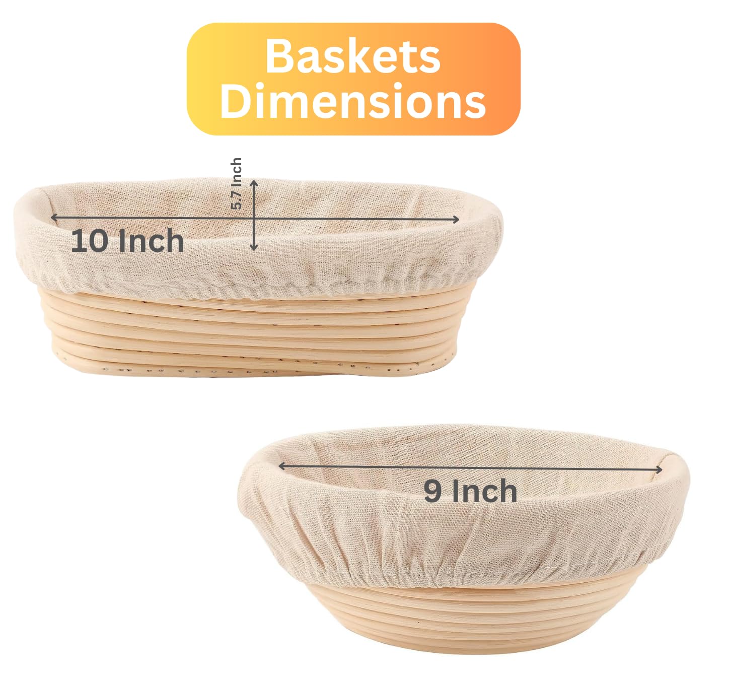 H3EXPERTS 12 Pieces Banneton Bread Proofing Basket Set of 2-10" Round & 9.6" Oval Baskets - Sourdough Bread Baking Supplies - Bread Making Tools and Supplies - Sourdough Starter Kit - Bread Proofer