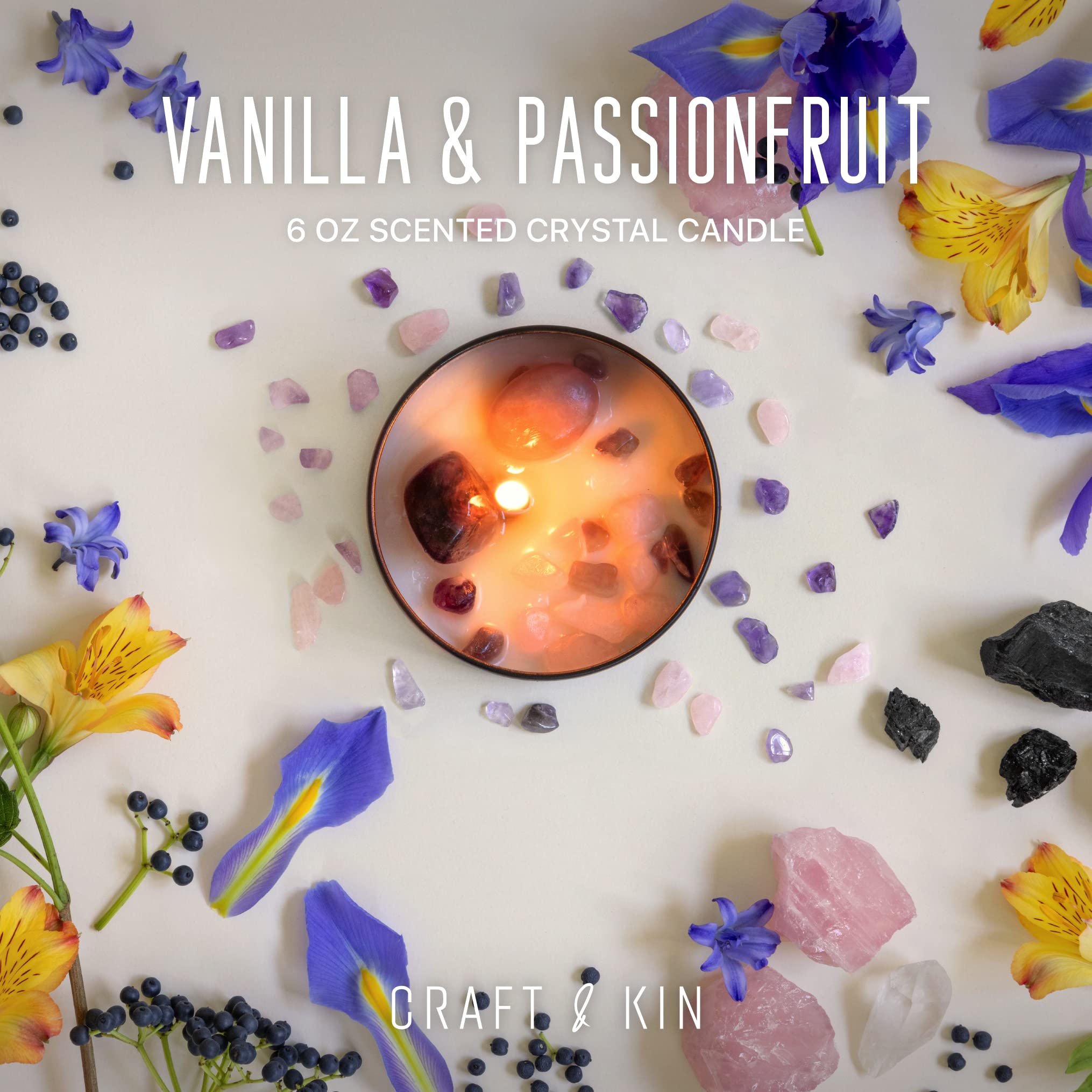 Scented Candles for Men | Crystal Candle - Vanilla & Passionfruit Scented Candles and Smoke & Vanilla Candle for Men | Soy Candles, Long Lasting Candles, Home Decor | Manifestation Crystal Candles