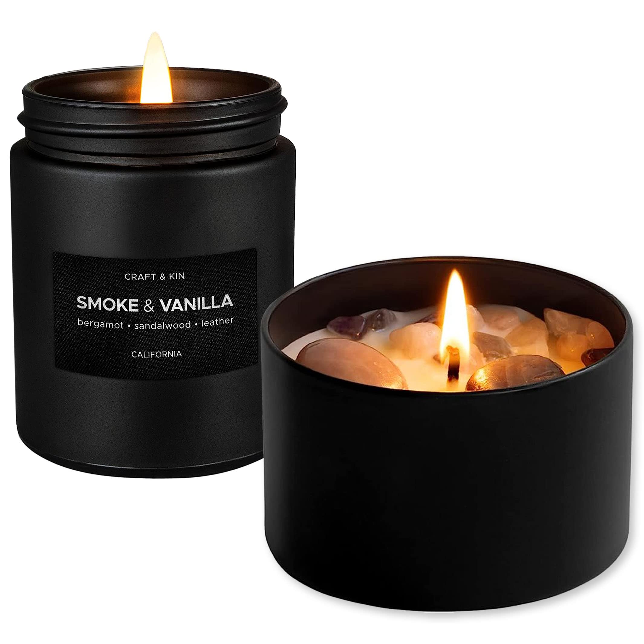 Scented Candles for Men | Crystal Candle - Vanilla & Passionfruit Scented Candles and Smoke & Vanilla Candle for Men | Soy Candles, Long Lasting Candles, Home Decor | Manifestation Crystal Candles