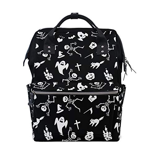 MERRYSUGAR Diaper Bag Backpack Halloween Skull Black Baby Bag School Backpack Mommy Bag Large Multifunction Travel Bag