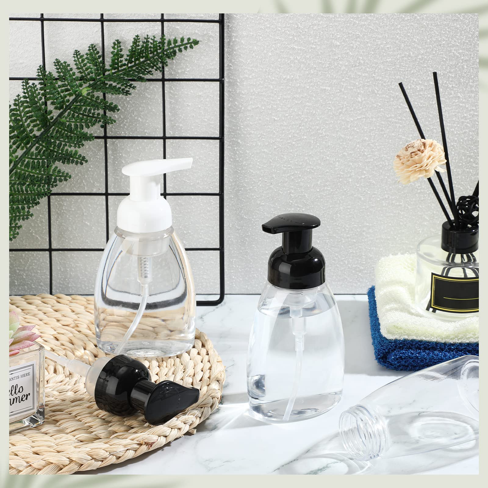 Nuenen 48 Pieces Foaming Soap Dispensers 8 oz Foaming Pump Bottle Plastic Hand Soap Dispenser with Pumps Empty Refillable Press Containers for Liquid Shampoo Bathroom Kitchen(White, Black)