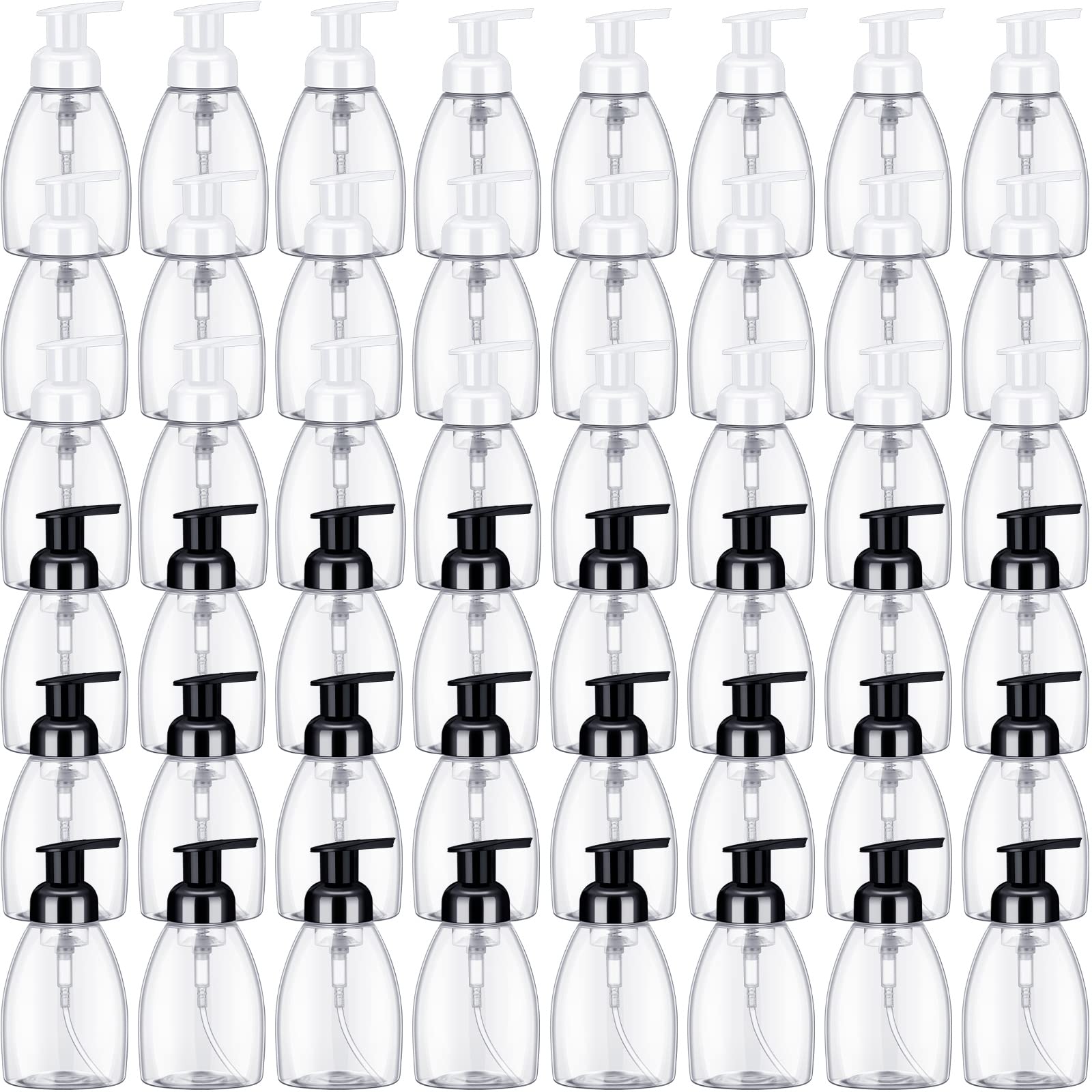 Nuenen 48 Pieces Foaming Soap Dispensers 8 oz Foaming Pump Bottle Plastic Hand Soap Dispenser with Pumps Empty Refillable Press Containers for Liquid Shampoo Bathroom Kitchen(White, Black)