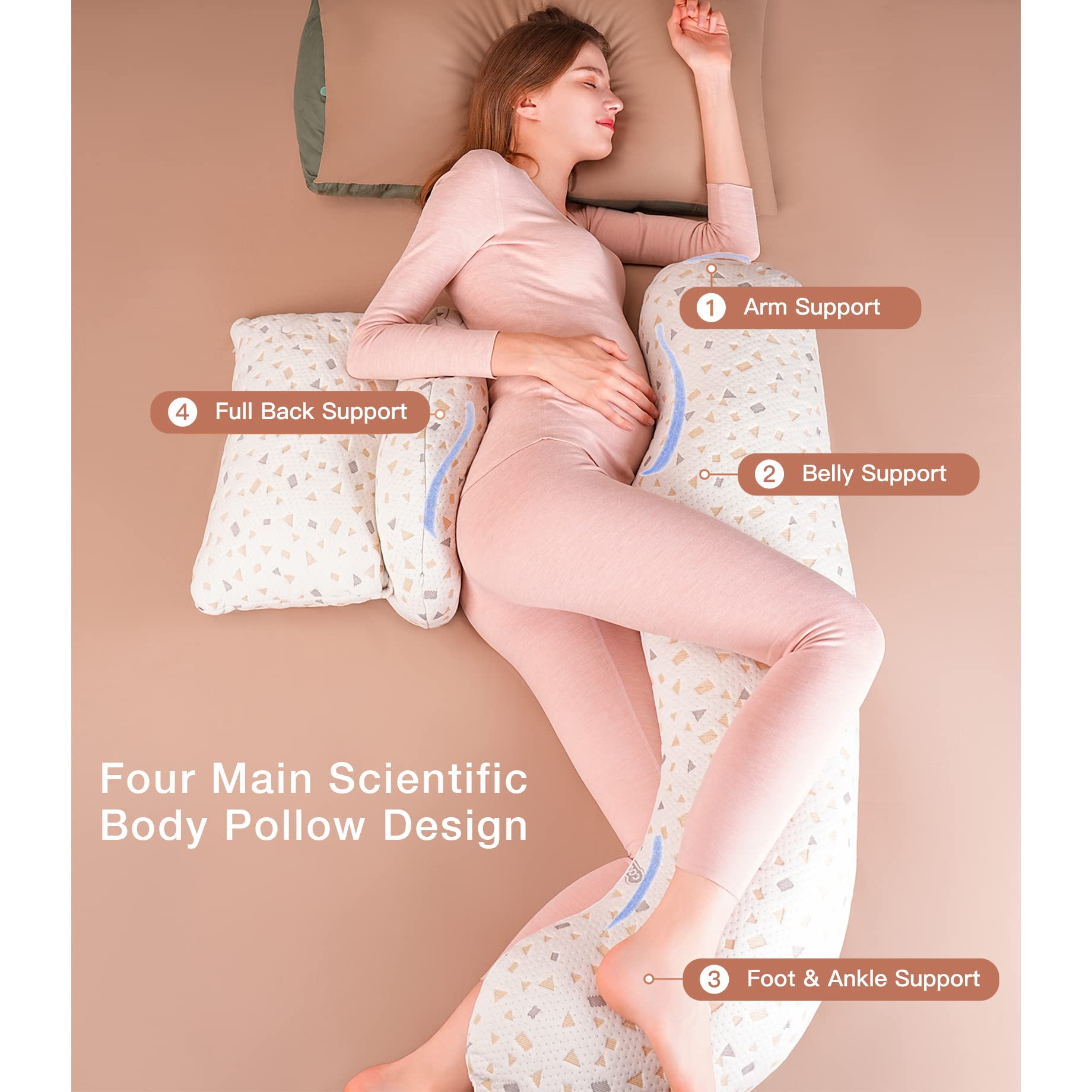 FLARSANTERS Pregnancy Pillows for Pregnant Women, Maternity Pillow with Detachable and Adjustable Pillow Cover - Support for Back, Legs, Belly, Soft Pregnancy Body Sleepling Pillow, Fashion Grey