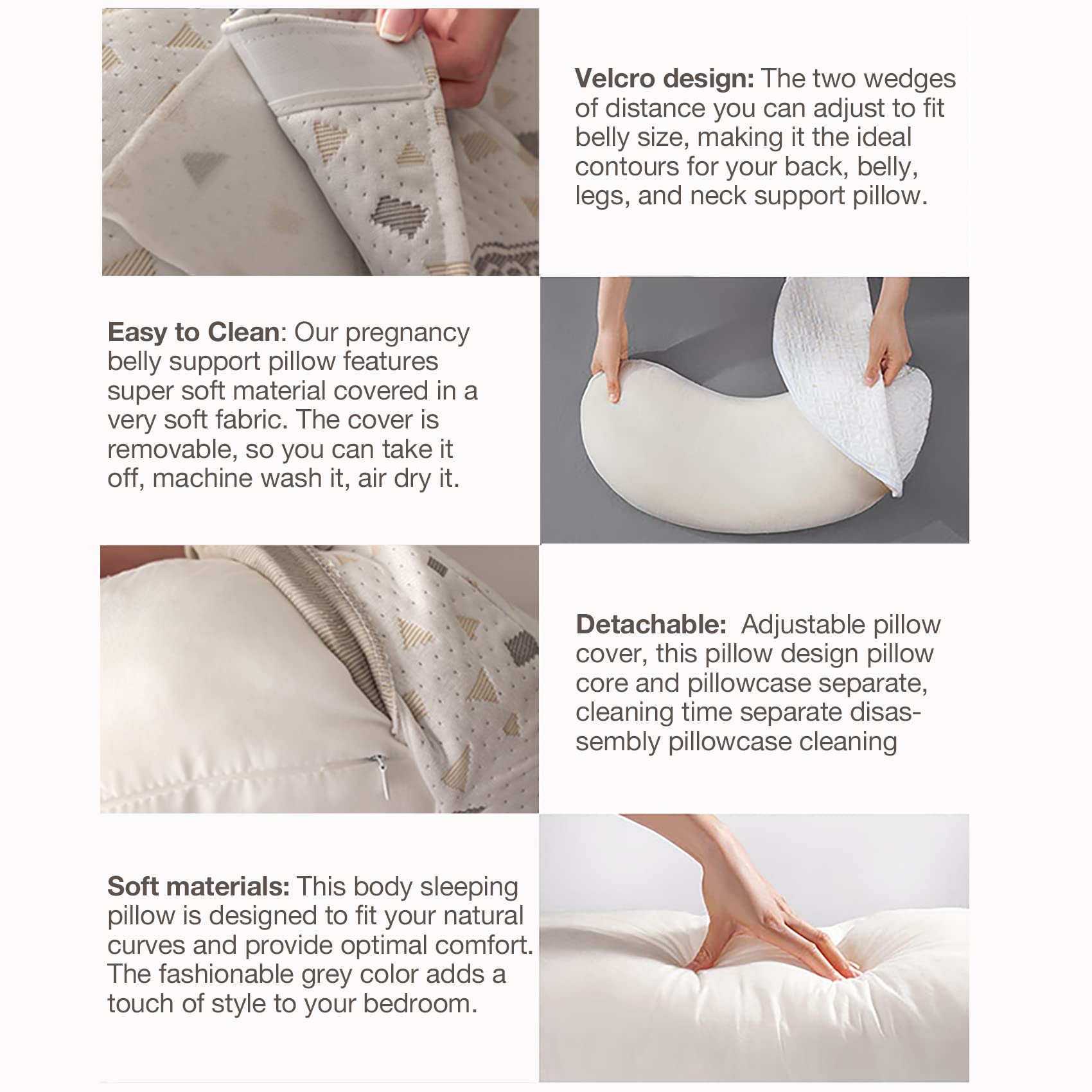 FLARSANTERS Pregnancy Pillows for Pregnant Women, Maternity Pillow with Detachable and Adjustable Pillow Cover - Support for Back, Legs, Belly, Soft Pregnancy Body Sleepling Pillow, Fashion Grey