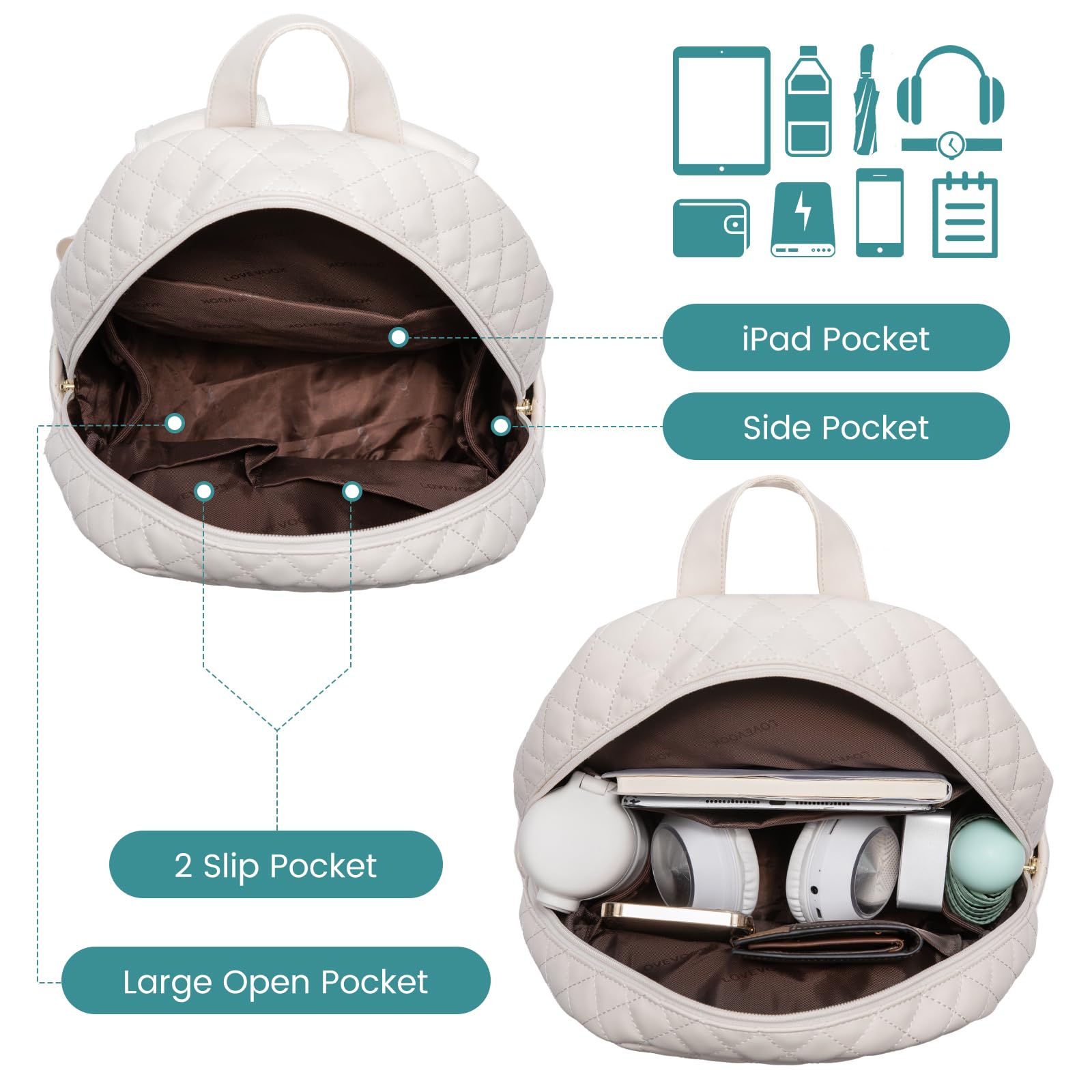 LOVEVOOK Mini Backpack for Women Fashion Quilted Small Backpack Purse Ladies Leather Backpacks, Waterproof Backpack Purse for Work Travel Daily