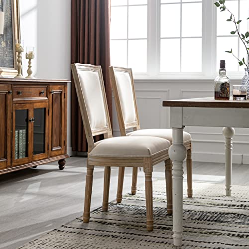 Royard Oaktree French-Style Dining Chairs Set of 2 Farmhouse Upholstered Armless Accent Side Chairs with Solid Wood Leg for Dining Room Bedroom Kitchen Restaurant