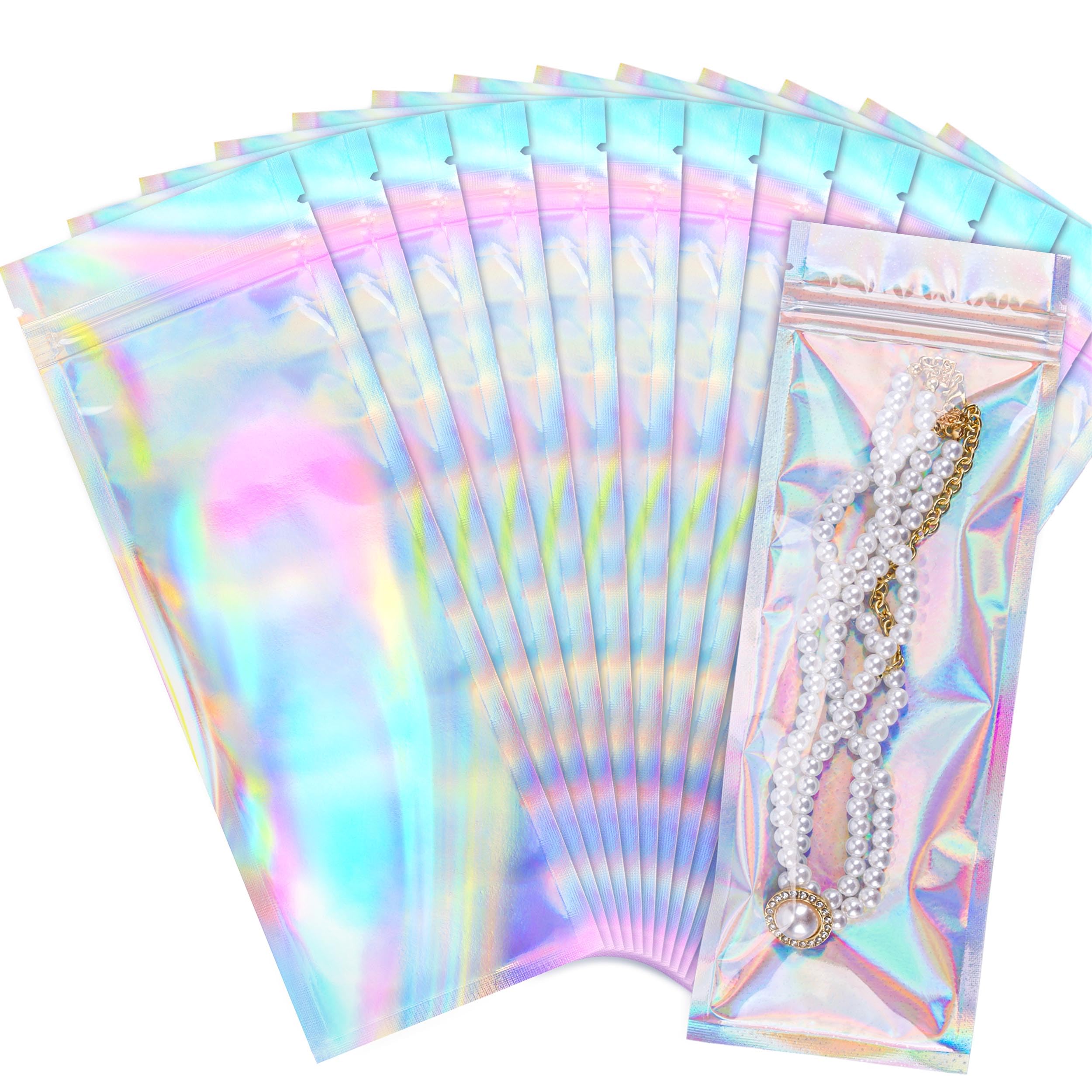 NPLUX Holographic Mylar Bags Resealable Smell Proof Bags for lip gloss, Jewelry, Lash Candy and More - Small Business Packaging Supplies(100PACK, 3x9INCH)