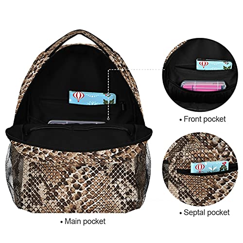 QUGRL Snake Skin Print 16" School Bookbag Cool Elementary Schoolbag College Daypack Animal Backpack Travel Sports