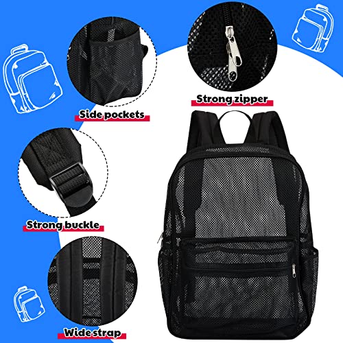 Black Mesh Backpack Set Heavy Duty Mesh School Bags for Boys and Girls, See Through College Student Backpack Mesh Bags with Semi Transparent Drawstring Bag, Lunch Bag and Pencil Case