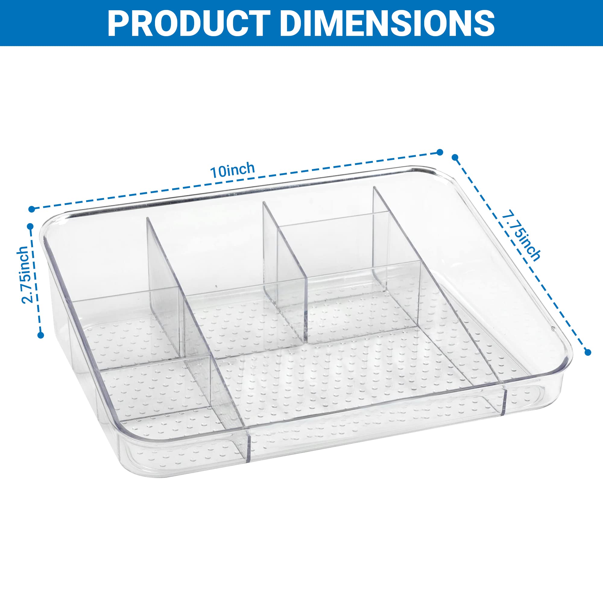Toughty Drawer and Desk Organizer Tray with 8 Compartments Clear Acrylic for Makeup Organizer for Vanity, Drawer Organizers Office, Office Desk Accessories Desk Organizer Tray