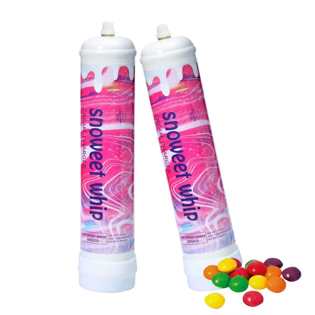 Snoweet Whipped Cream Chargers Sturdy Base Steel Whipped Cream Tanks 0.95L 615 Gram Whipped Cream Canisters with 1 Nozzle(Unflavor-2 cylinders)