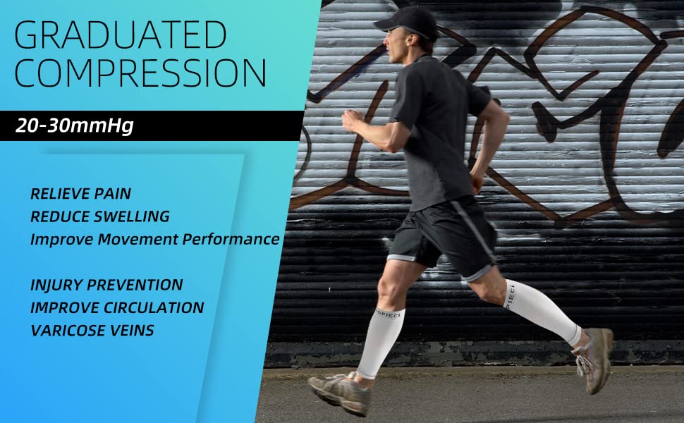 EVOPLECI 20-30mmHg Black Calf Compression Sleeve Men and Women Wide Calf Sleeve Brace Compression Socks for Leg Support Shin Splint Pain Relief (White, Small)