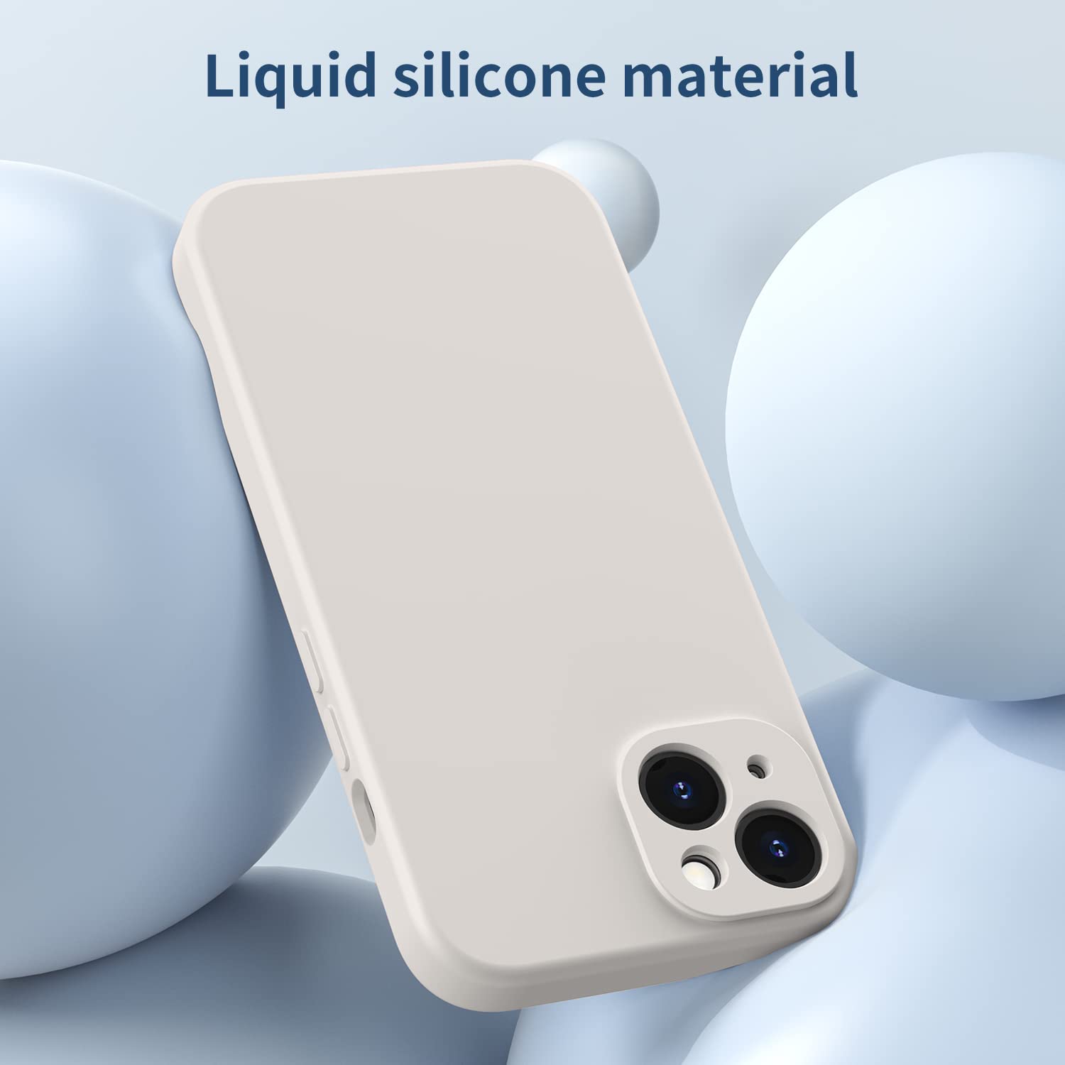 FUNMIKO Designed for iPhone 13 Case with Screen Protector,Enhanced Camera Lens Protection,Soft Silky Silicone Protective Phone Cover 6.1",Rock Grey